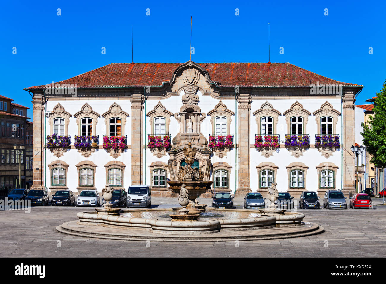 BRAGA, PORTUGAL - JULY 12: The Braga Town Hall is a landmark building ...
