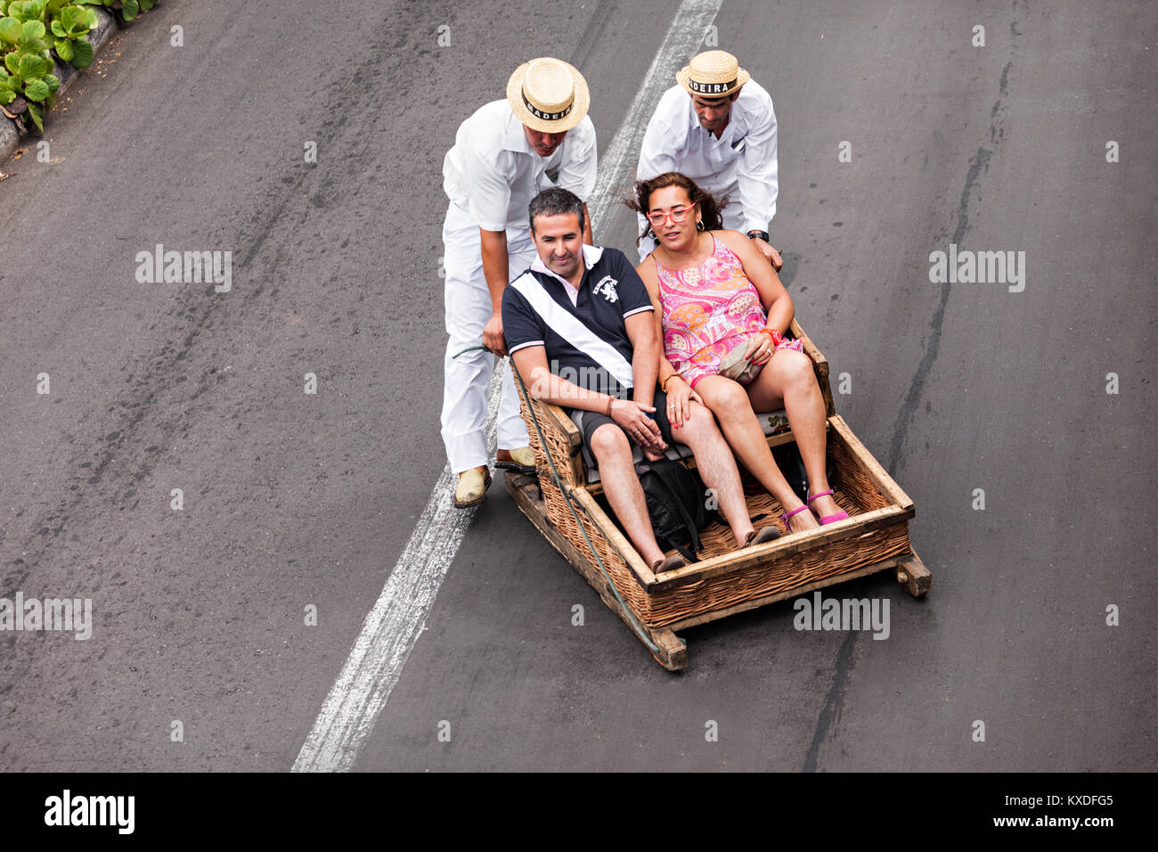 FUNCHAL, MADEIRA - JuLY 04: Traditional downhill sledge trip on July 04 ...