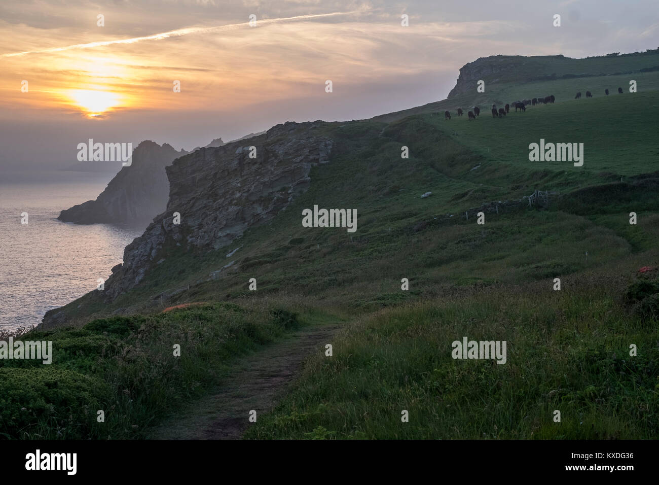 Dramatic sunset at Prawle Point, South Devon, National Trust headland ...