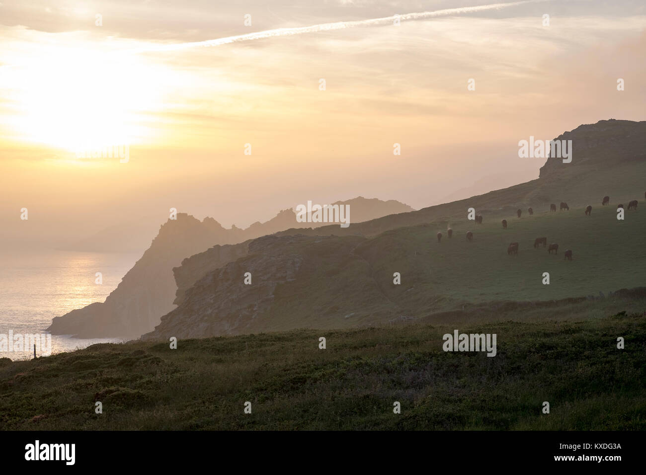 Dramatic sunset at Prawle Point, South Devon, National Trust headland ...