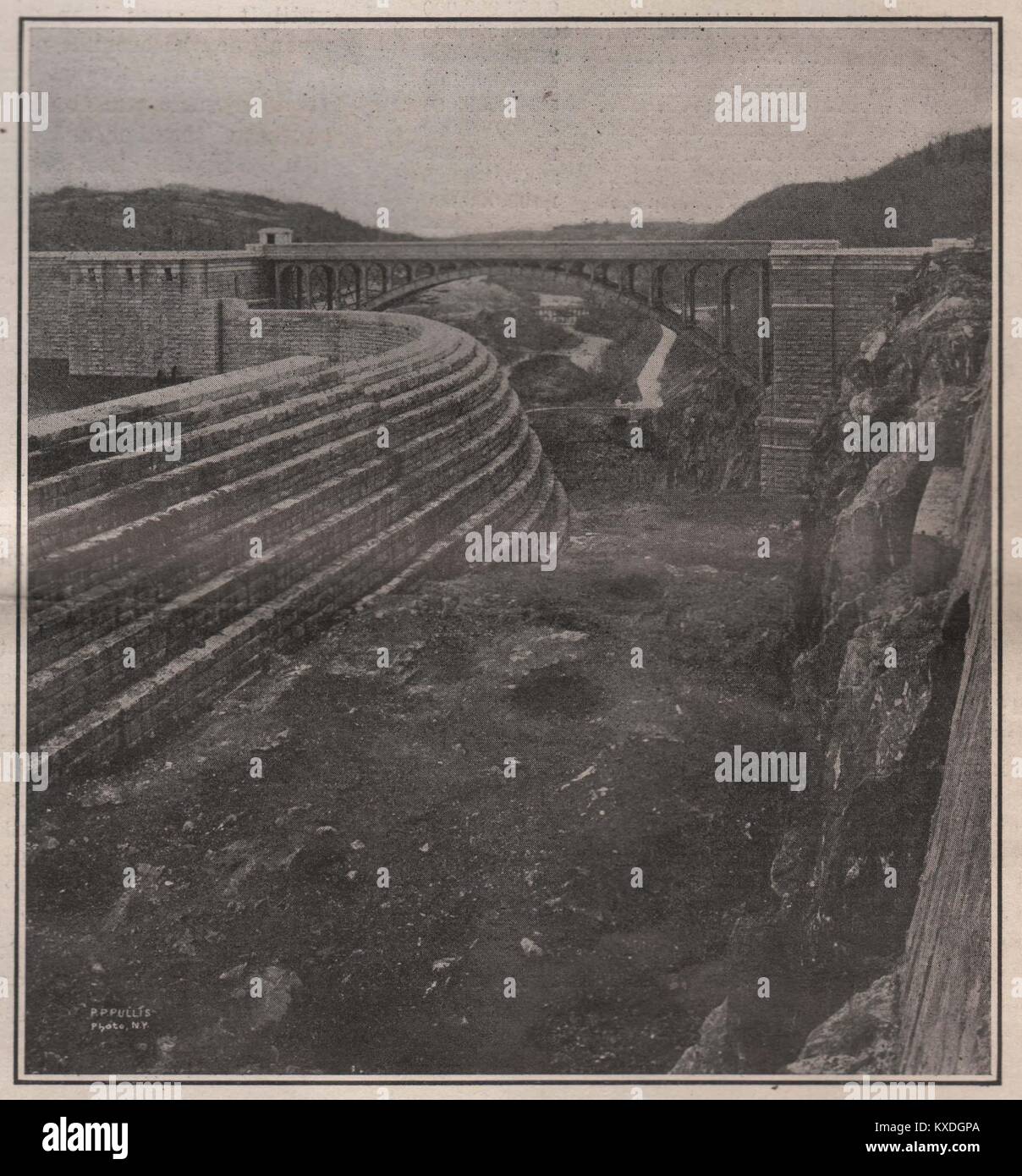 Looking down the spillway channel and old bed of Croton river. The ...