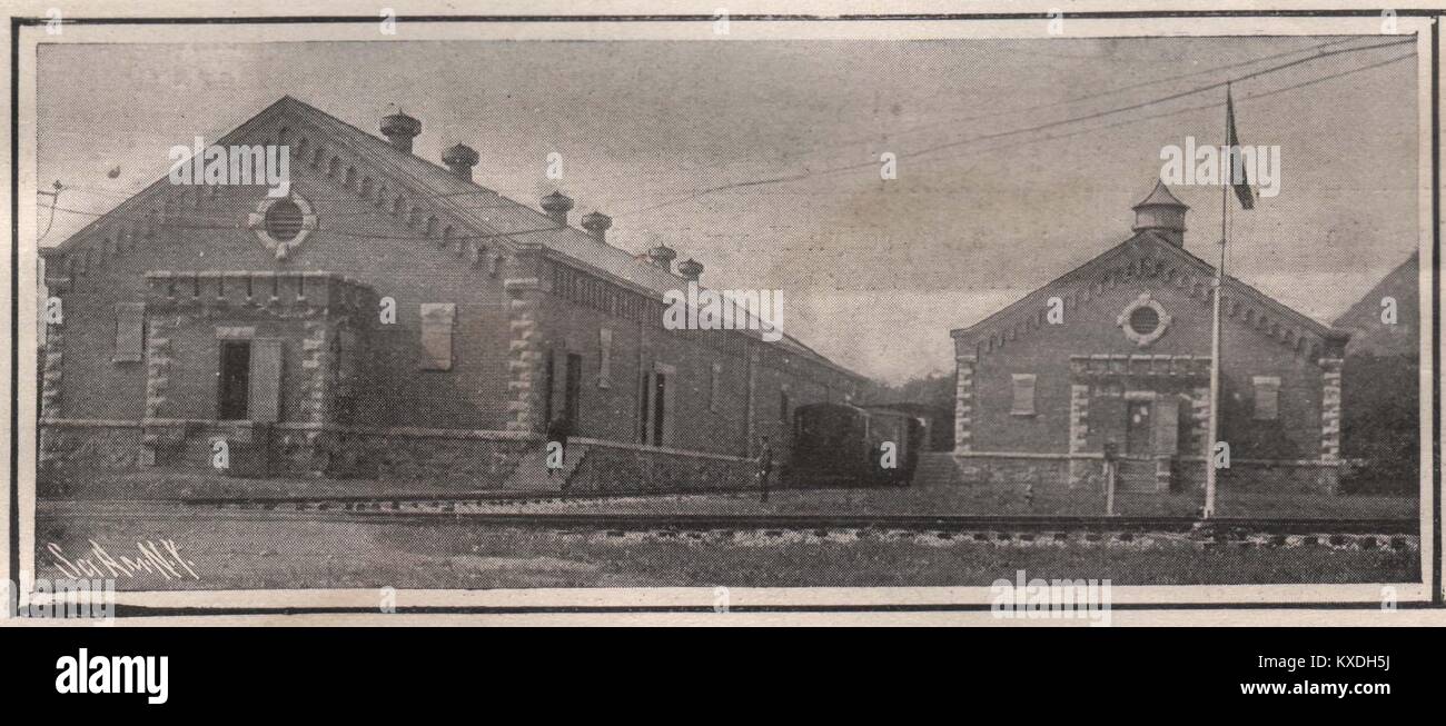 Exterior of Powder Magazine. Compressed-Air engine and car taking out a ...