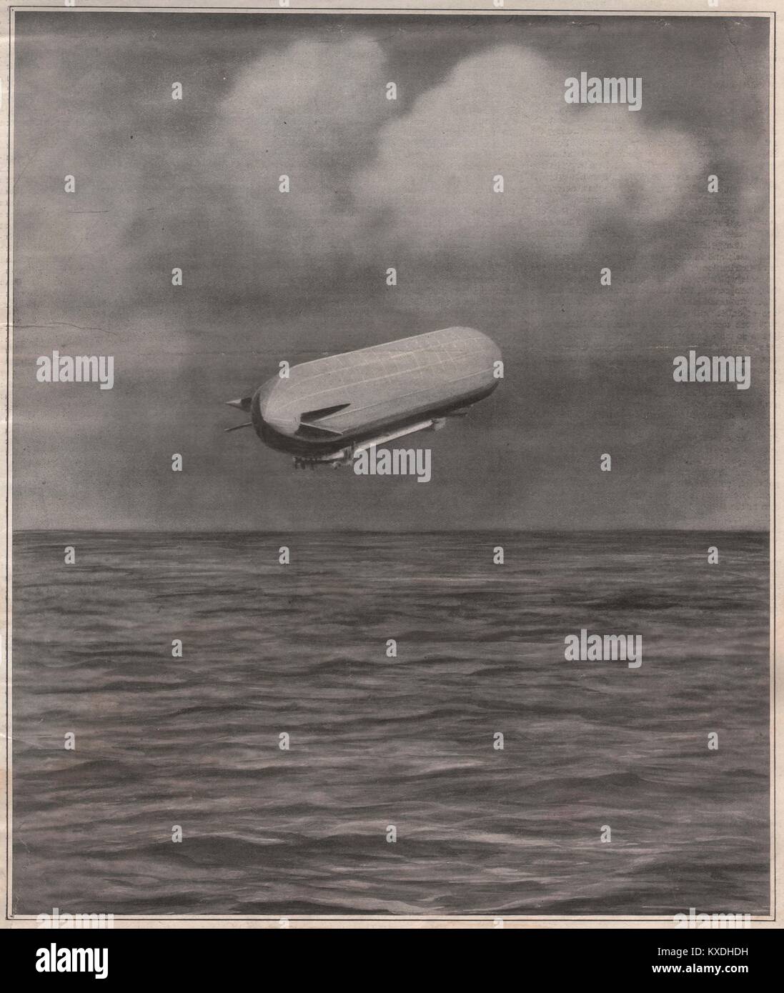 The Great Dirigible Airship of Count Von Zeppelin Flying over lake ...