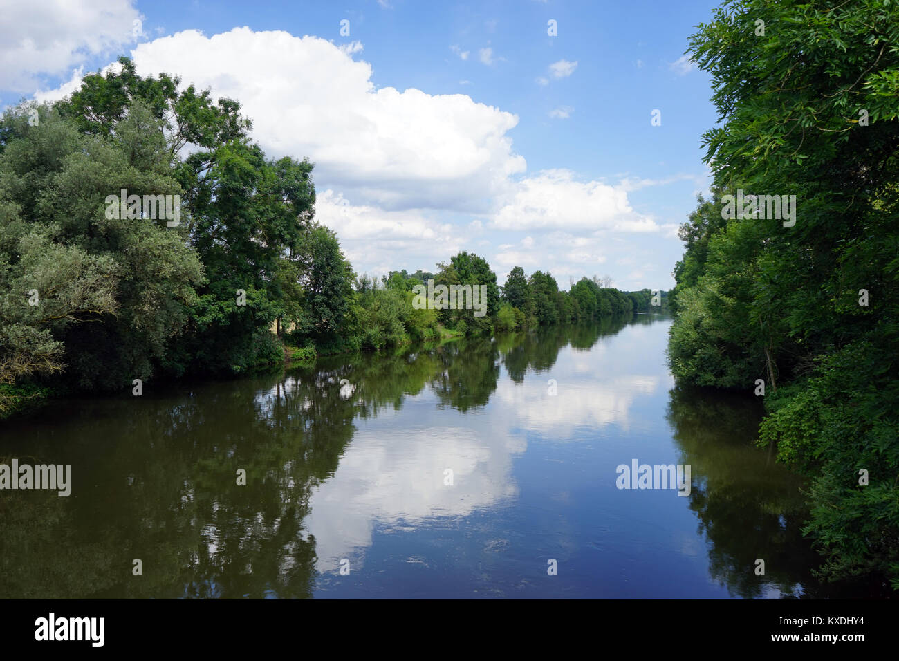 Rein river with trees and reflections in Germany Stock Photo - Alamy