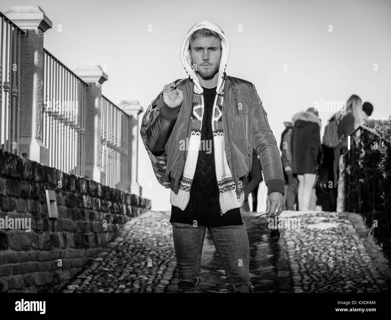 Handsome young man outdoor in winter fashion Stock Photo - Alamy