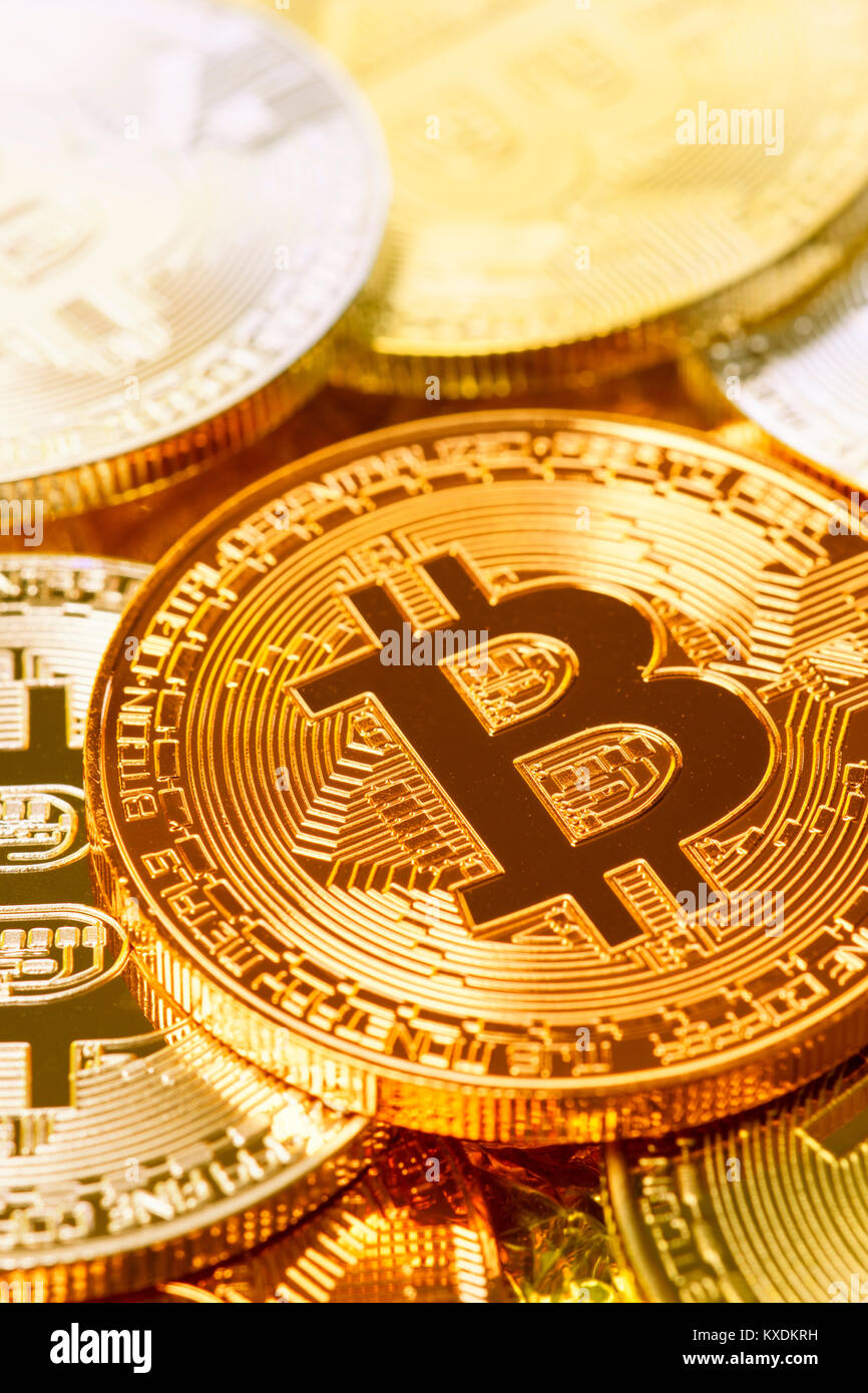 Symbol image digital currency, physical coins Bitcoin Stock Photo - Alamy