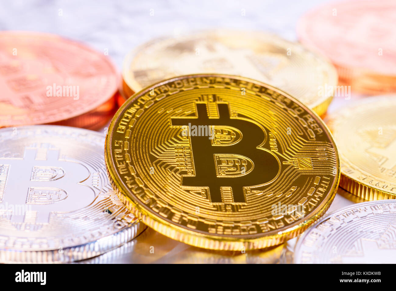 Symbol image digital currency, physical coins Bitcoin Stock Photo - Alamy