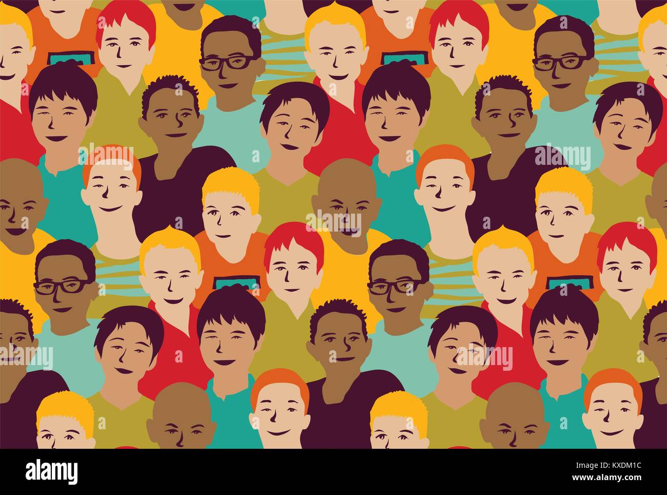 Boys kids guys group and crowd seamless pattern Stock Vector Image ...