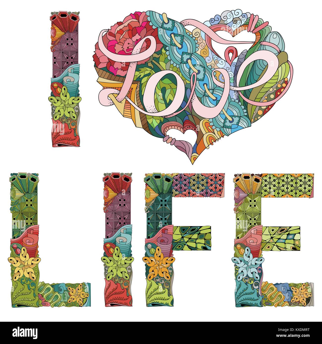 Hand-painted art design. Hand drawn illustration words I LOVE LIFE for ...