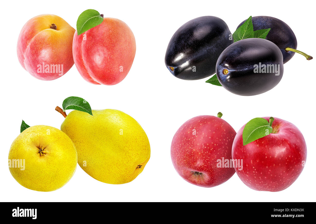 Apples,pears, apricots and plums isolated on white background Stock ...