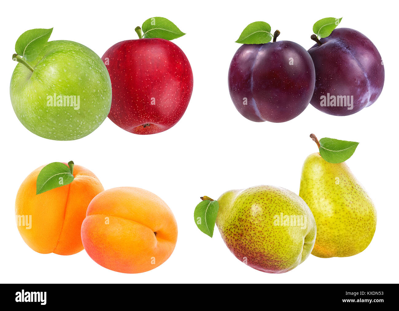 Apples,pears, apricots and plums isolated on white background Stock ...