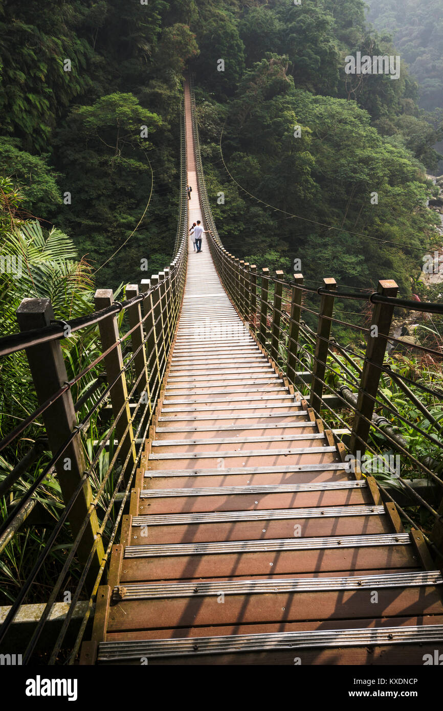 People on suspension bridge, Sky ladder, Zushan, Nantou, Taiwan, China ...