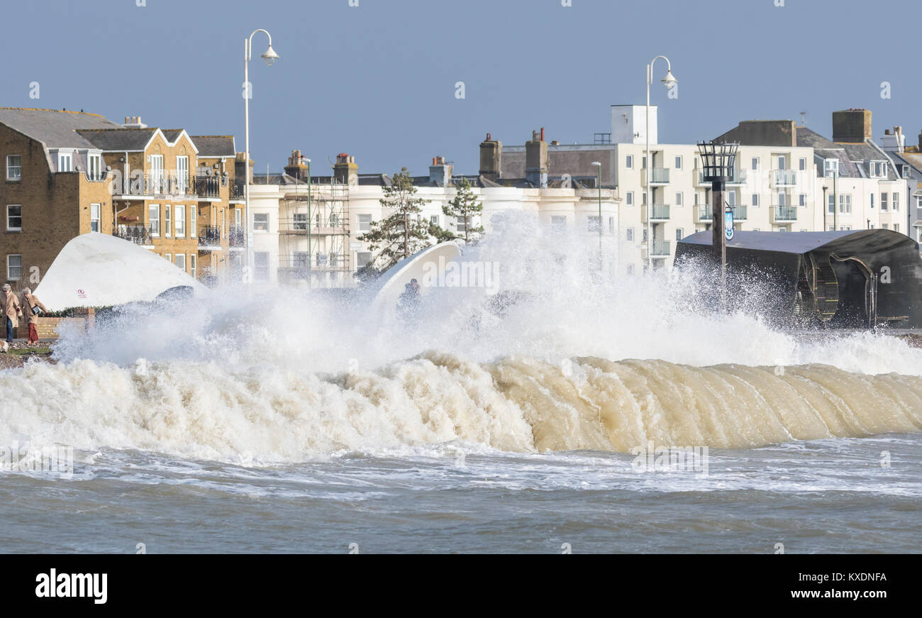 Rough seas and high waves at high tide in the January 2018 storms in ...