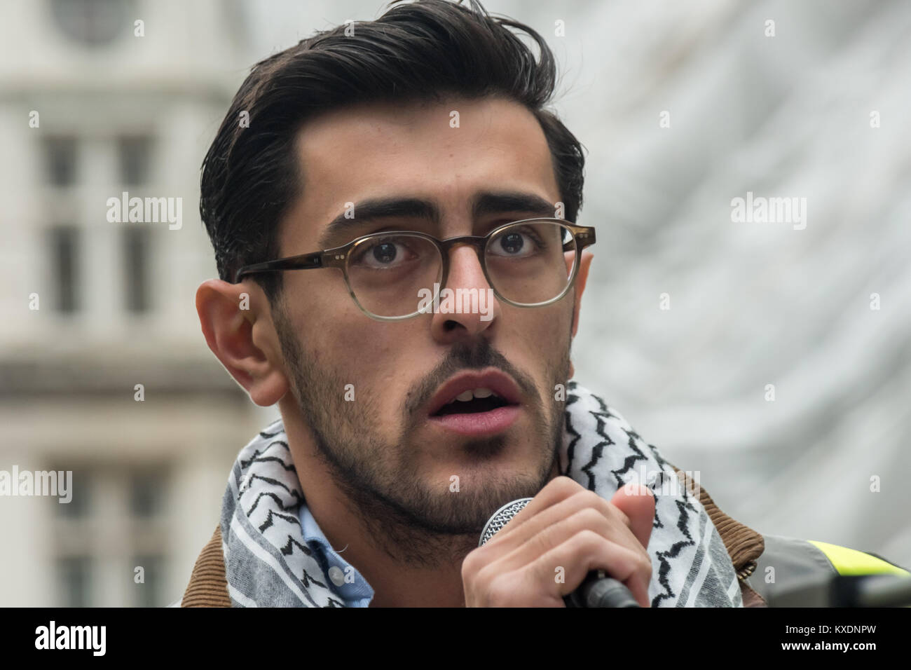 Yaman Birawi of Palestine Forum in Britain speaks at the protest at ...