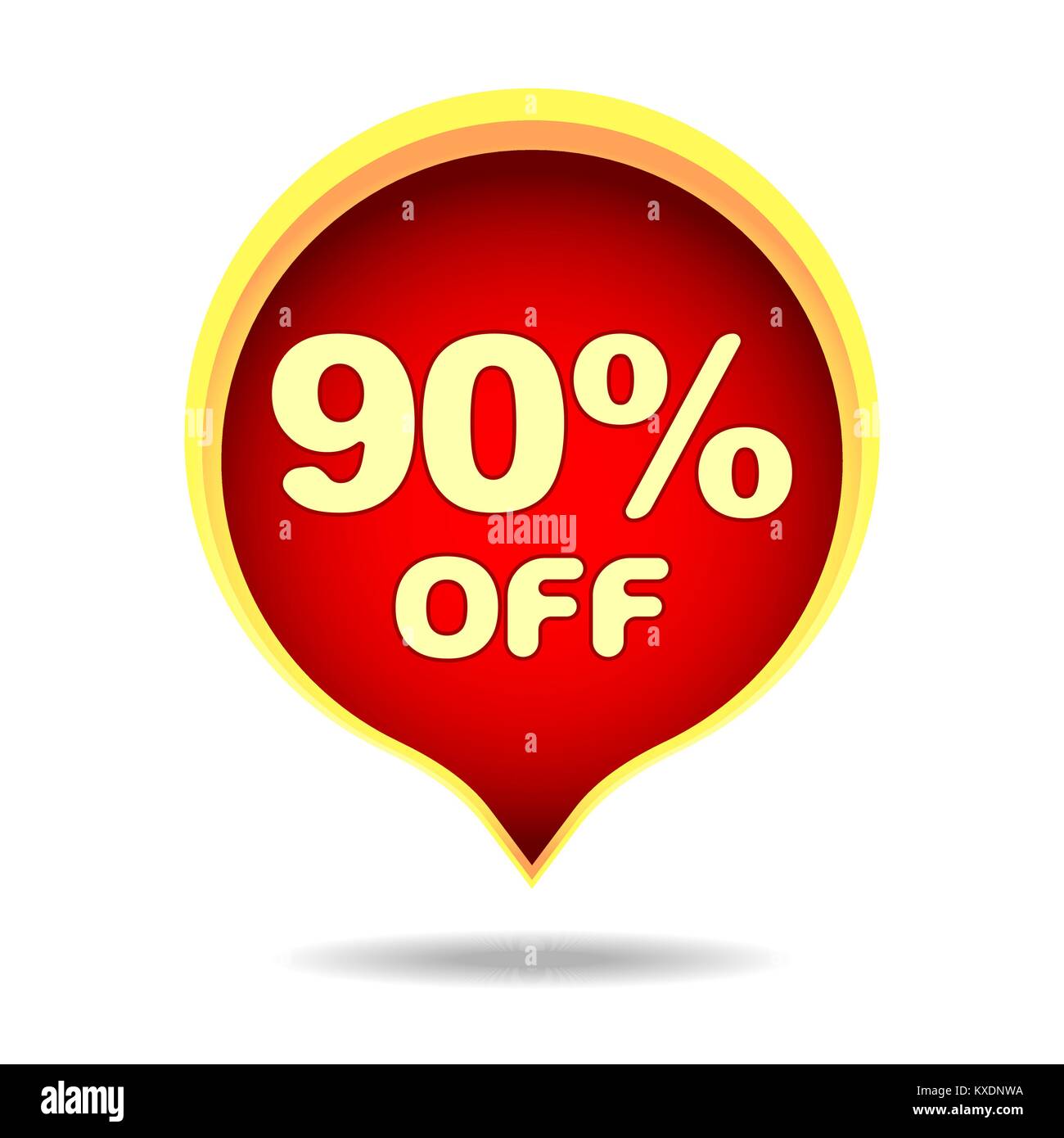 90 percent off speech bubble, sticker, label or icon with shadow for ...