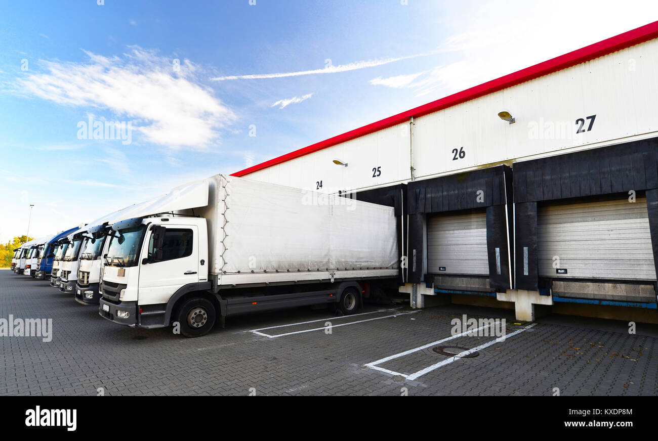loading of lorries at the warehouse of a freight forwarding company ...