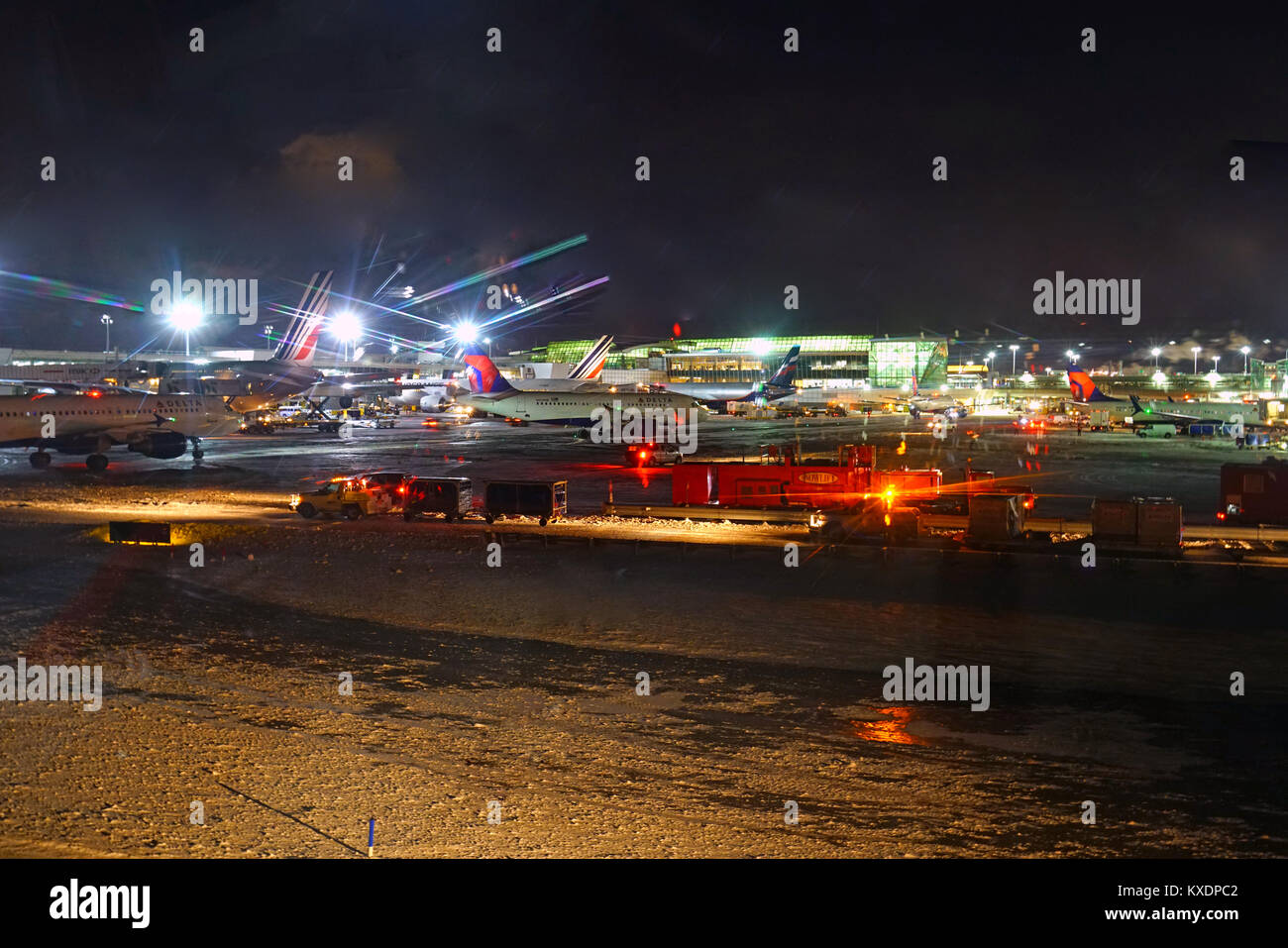 Night view of the operations mess and delays at the John F. Kennedy ...