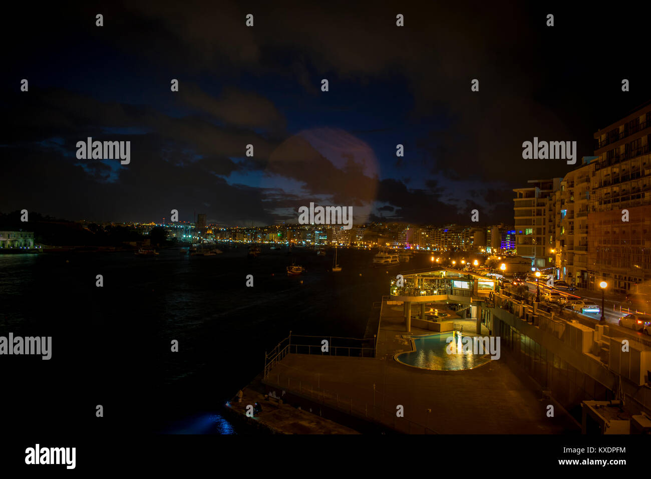 Malta at night, night view of Maltese buildings in Valletta Stock Photo ...