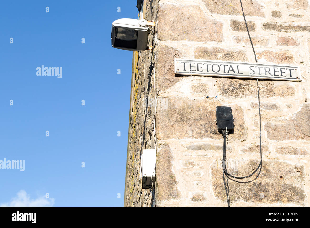 Teetotal Street sign on Cornish granite stone wall in St Ives Cornwall ...