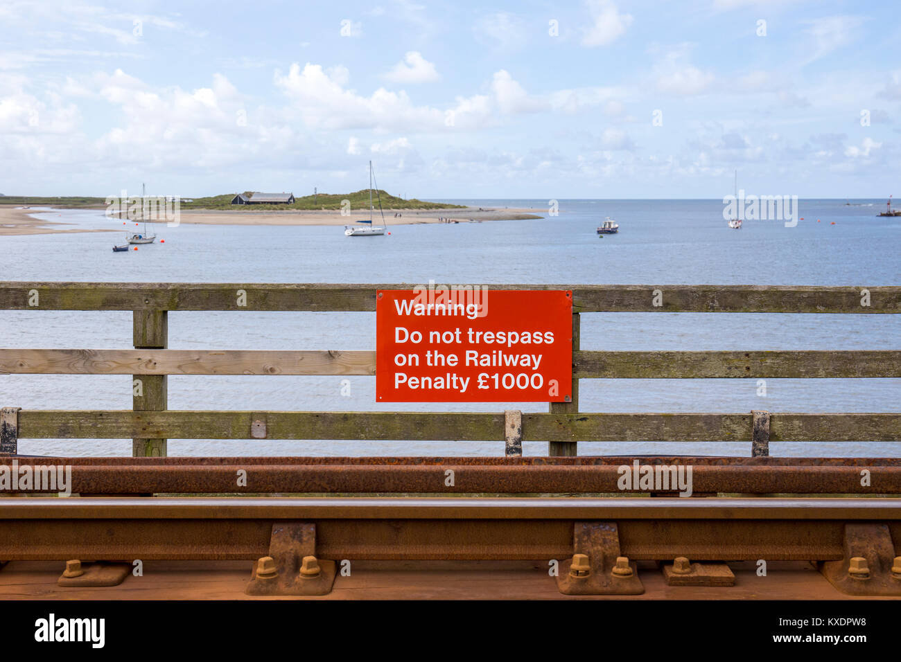 Warning Do not trespass on the railway Penalty £1000 sign on Barmouth ...