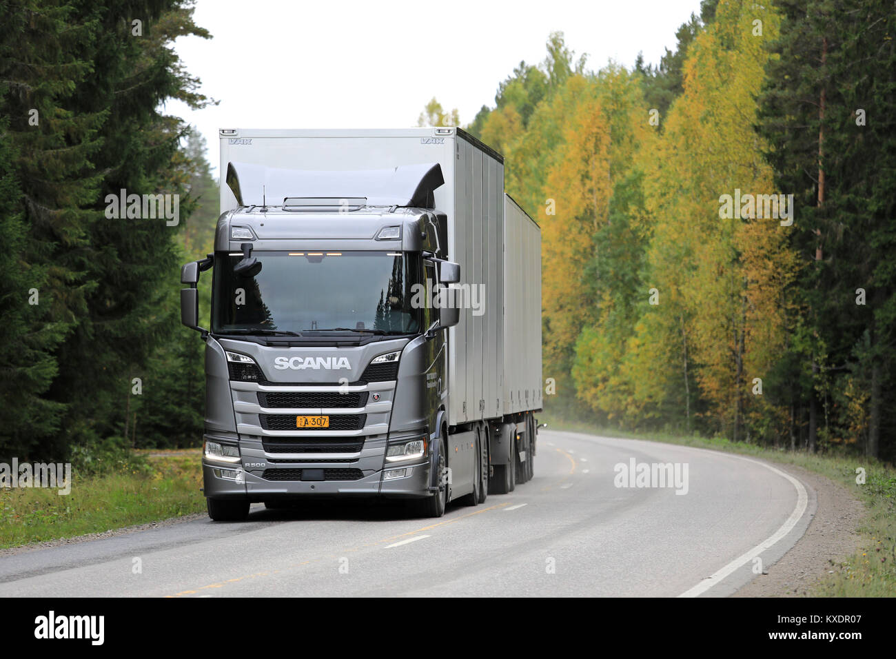 LAUKAA, FINLAND - SEPTEMBER 22, 2017: Silver Next Generation Scania ...