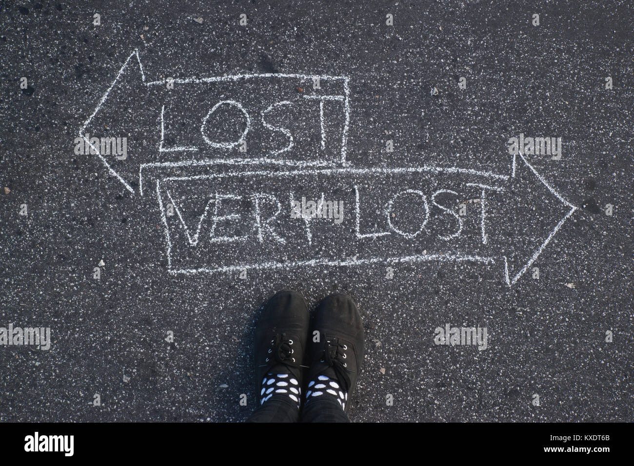 Chalk lettering characters lost, very lost, arrows, symbolic image ...