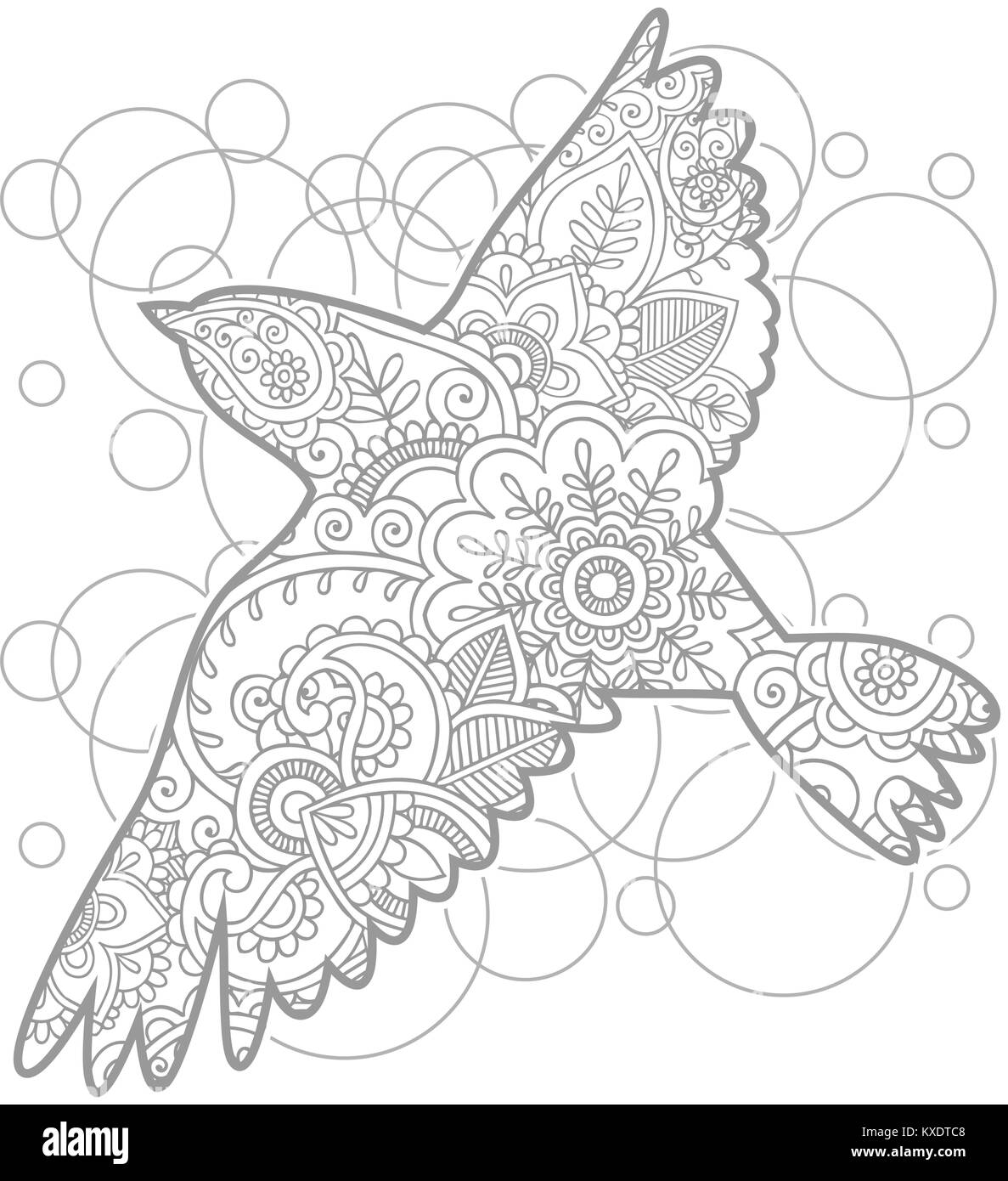 hand drawn flying bird doodle animal paisley adult stress release ...