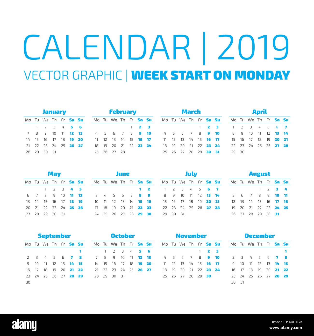 Simple 2019 year calendar Stock Vector Image & Art - Alamy