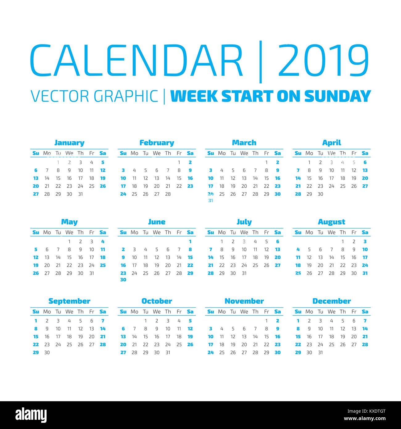 Simple 2019 year calendar Stock Vector Image & Art - Alamy