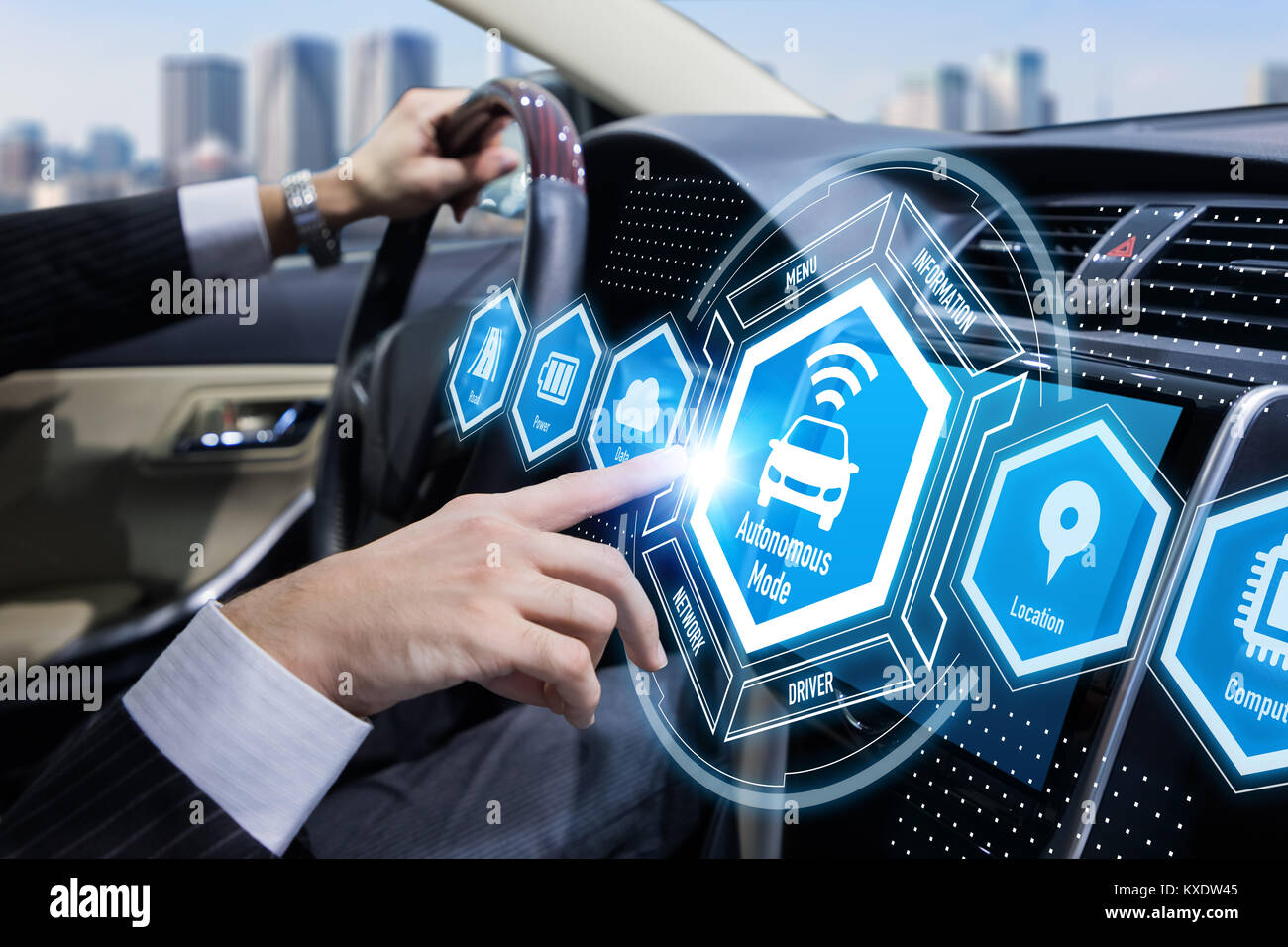 Interior of autonomous car. Self driving vehicle. Driverless car Stock ... Interior of autonomous car. Self driving vehicle. Driverless car Stock ...