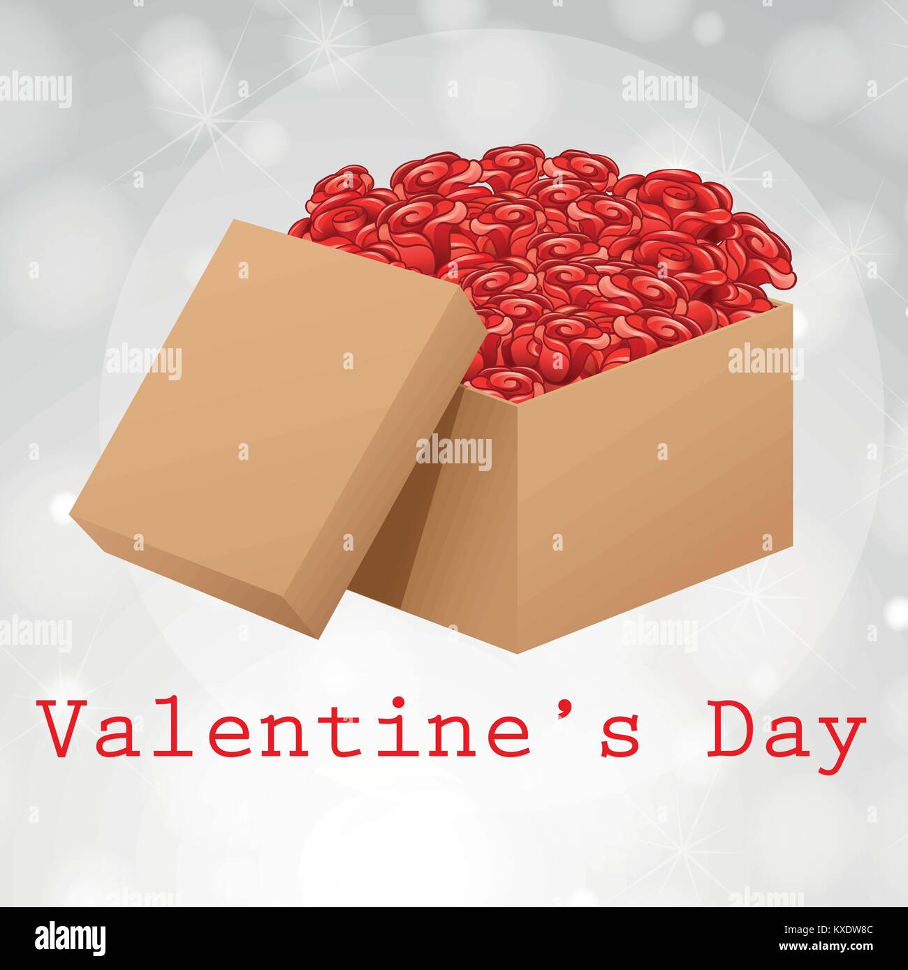 Velentine card template with box of roses illustration Stock Vector ...