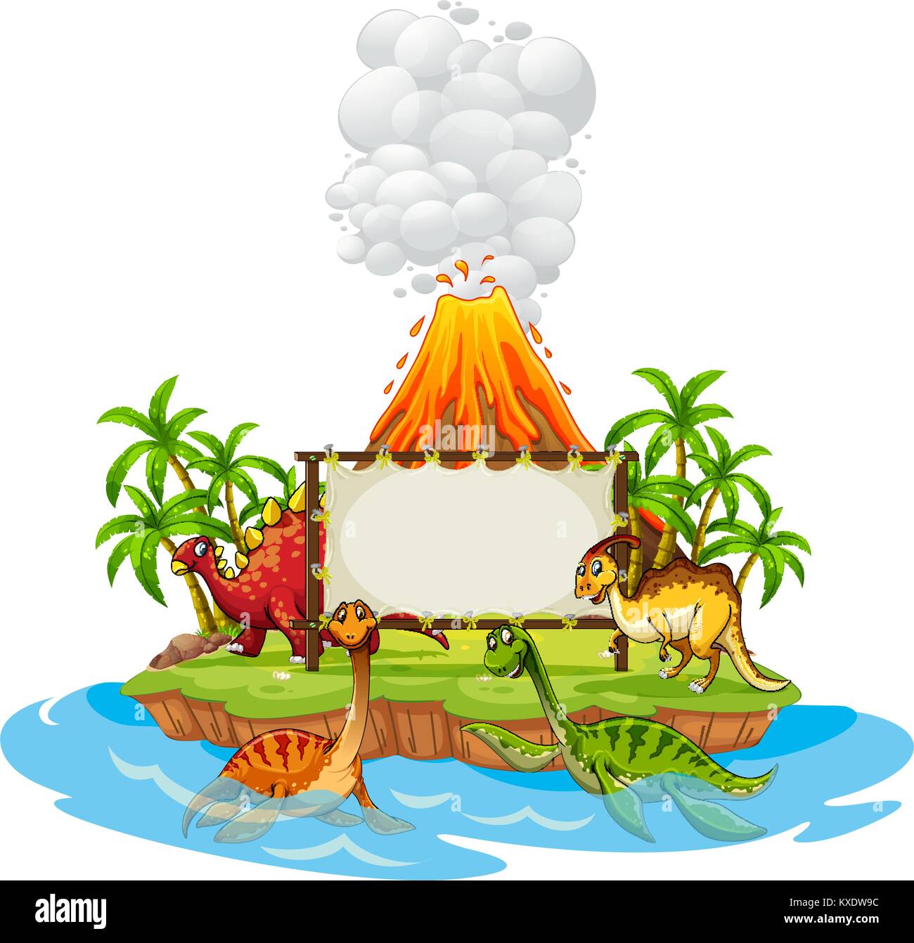 Banner template with dinosaurs and volcano illustration Stock Vector ...
