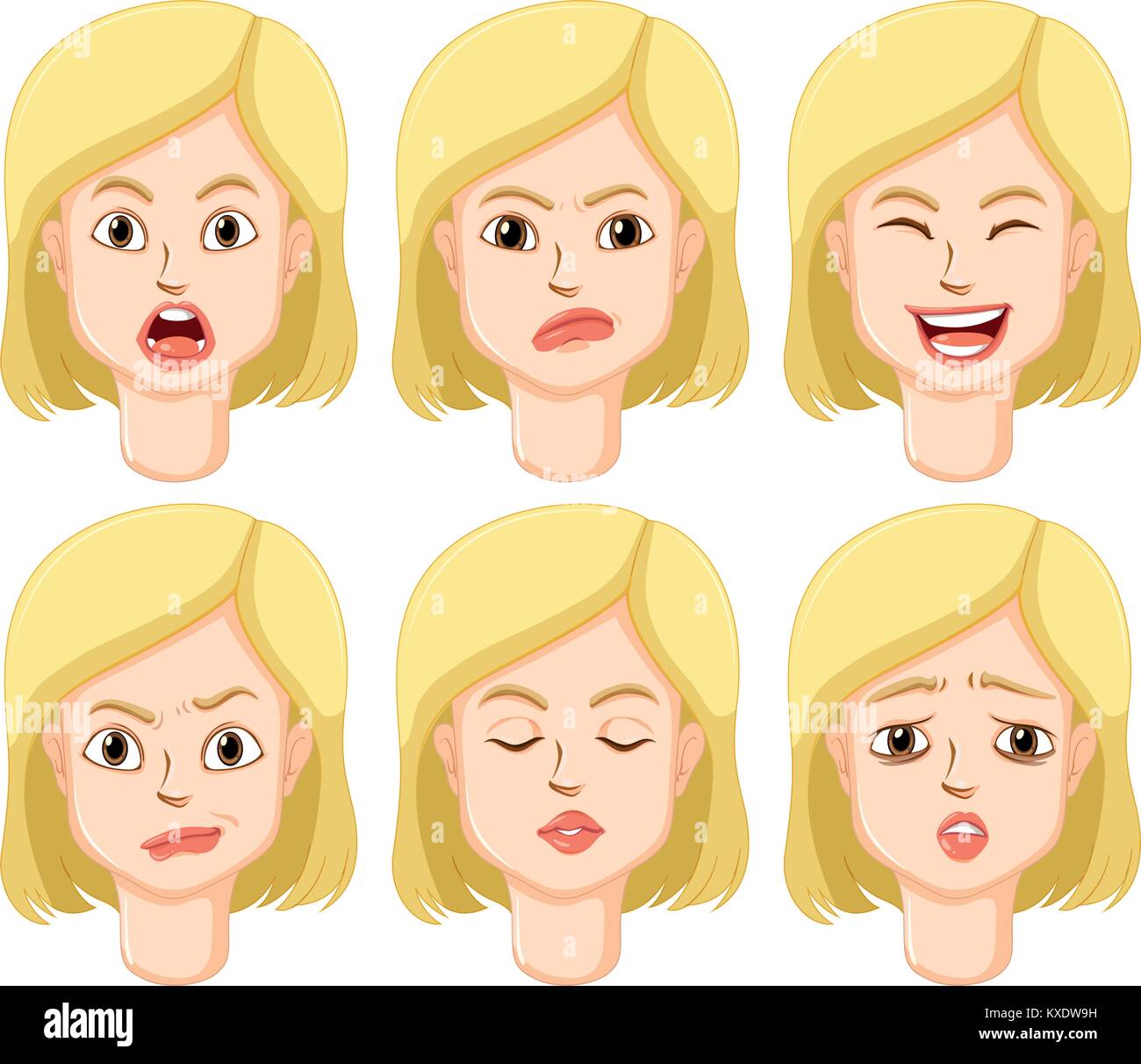 Woman with different facial expressions illustration Stock Vector Image ...