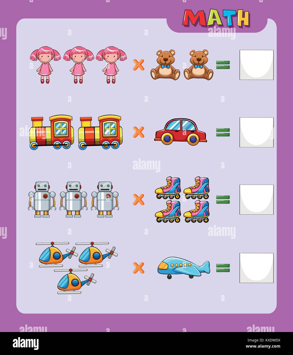 Worksheet template for easy multiplication illustration Stock Vector ...