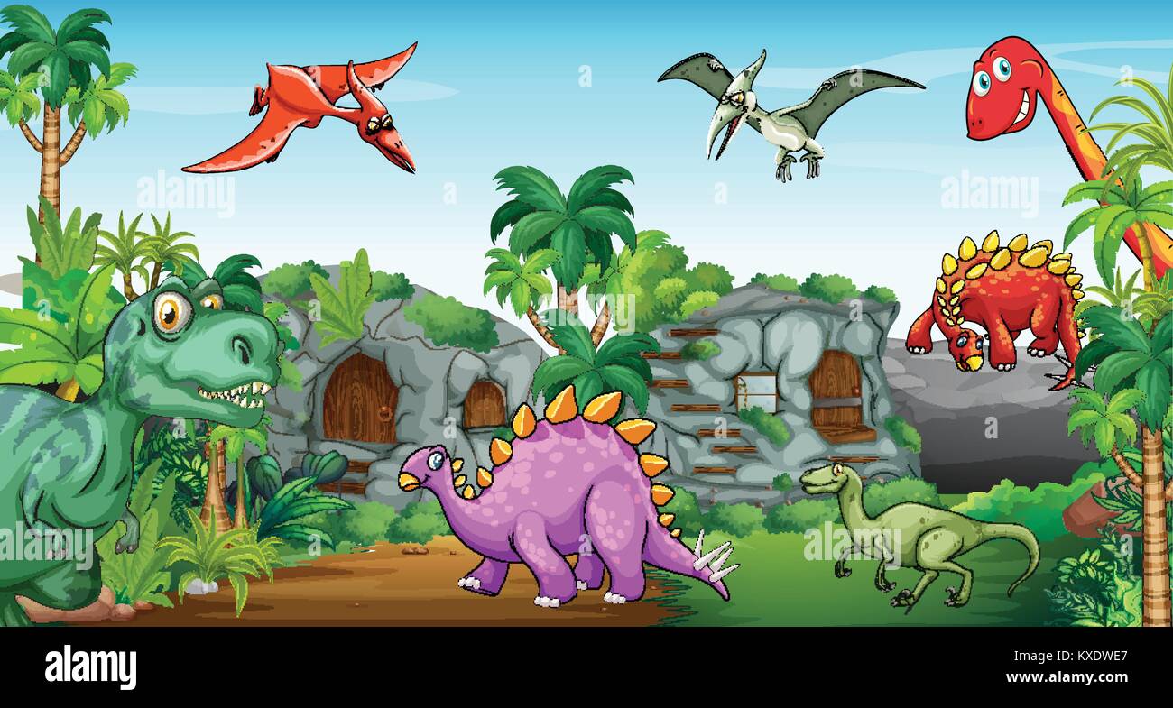Dinosaurs in landscape Stock Vector Images - Alamy