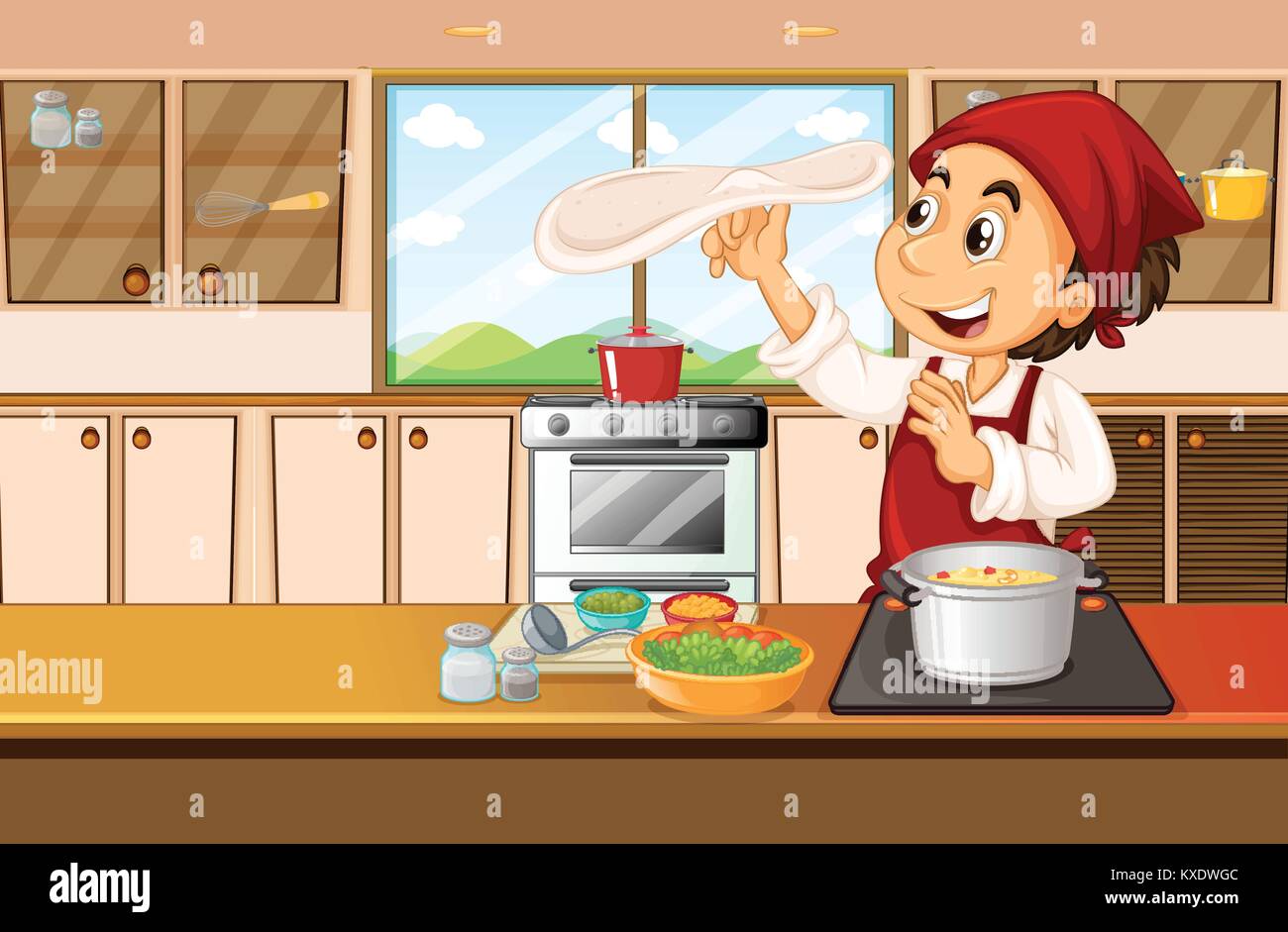 Chef Cooking In Kitchen Clipart