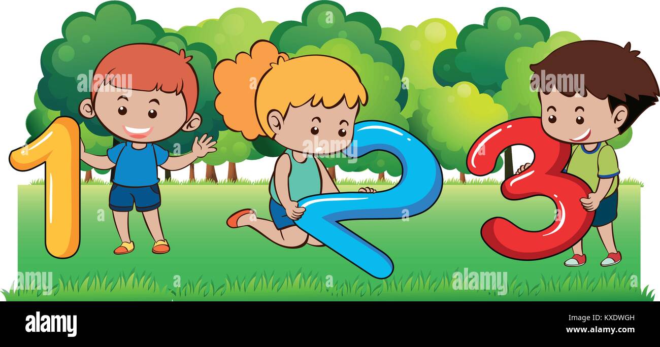 Happy children and numbers in the park illustration Stock Vector Image ...