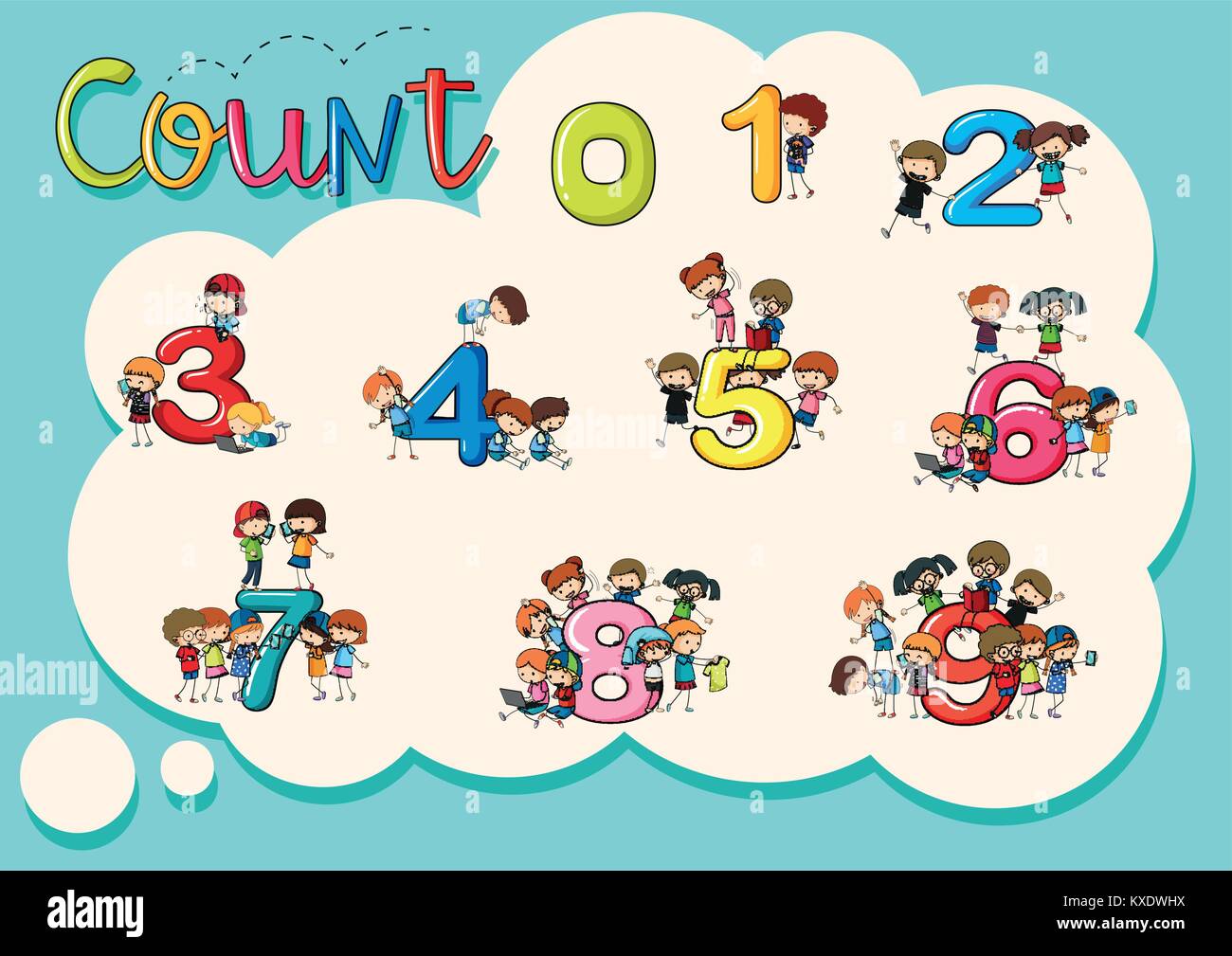 Counting numbers one to nine poster illustration Stock Vector Image ...