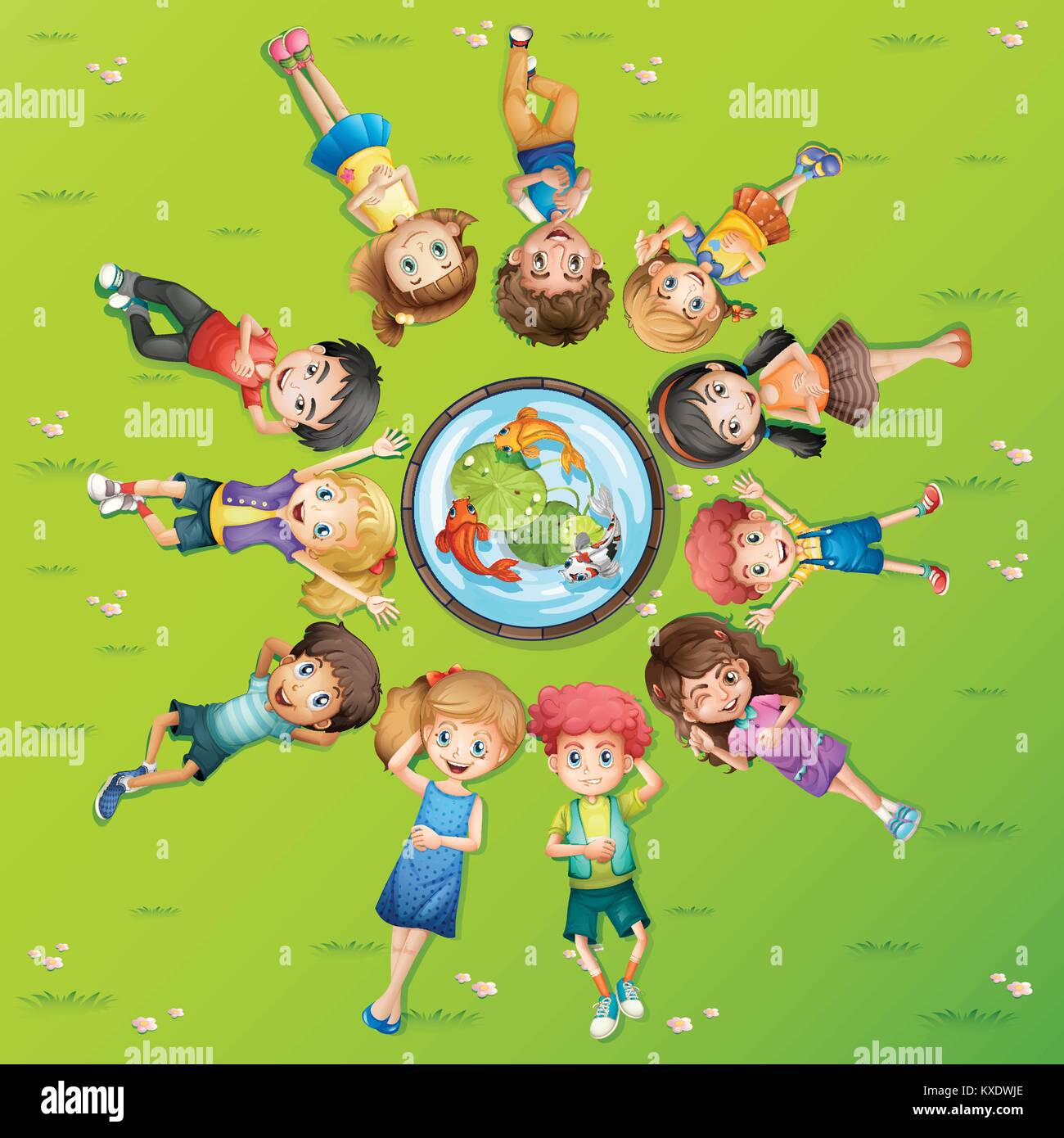 Many kids on green grass illustration Stock Vector Image & Art - Alamy