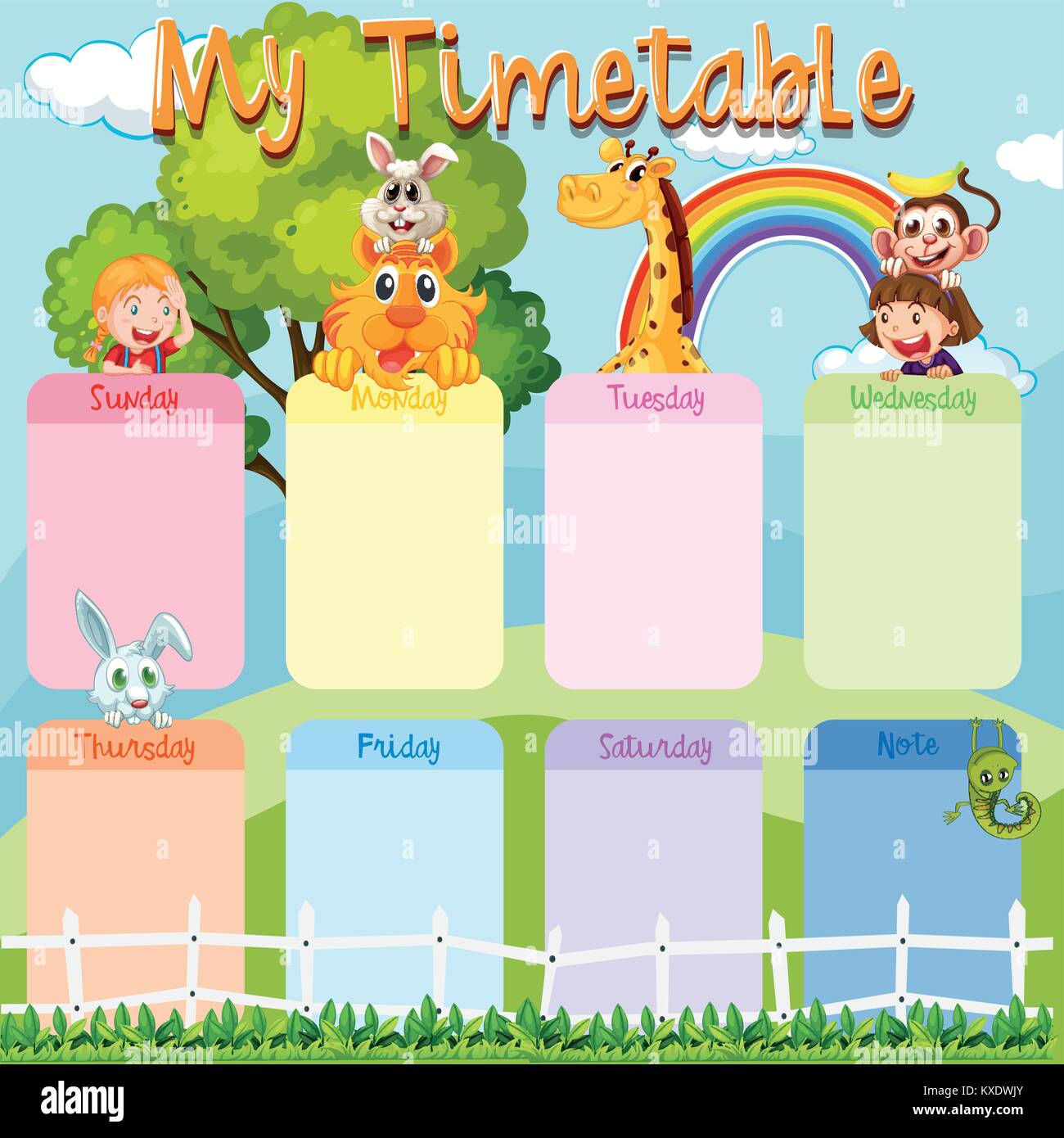 Timetable template with animals and kids illustration Stock Vector ...