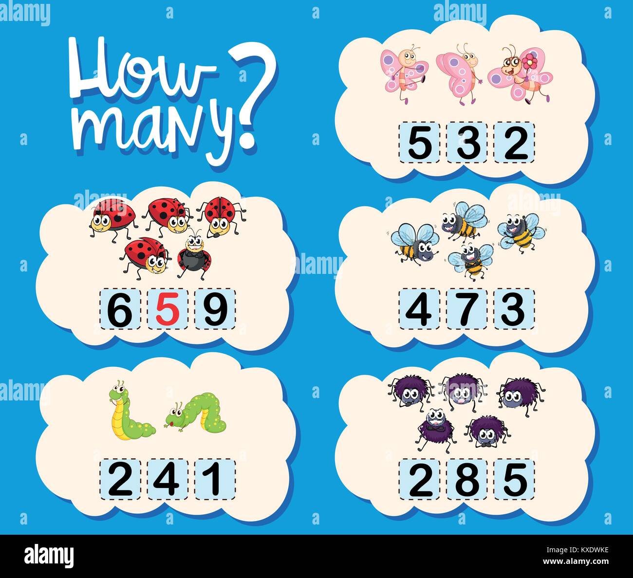 Counting worksheet with numbers and pictures illustration Stock Vector ...