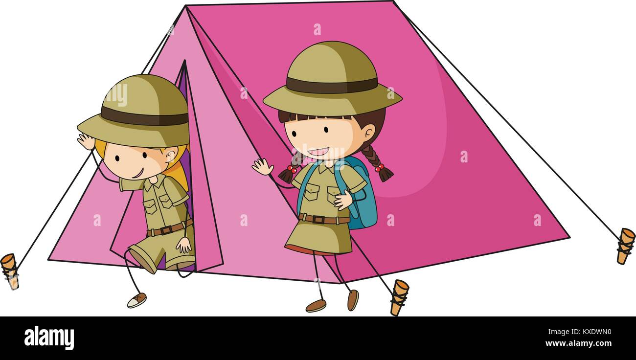 Two kids in pink tent illustration Stock Vector Image & Art - Alamy