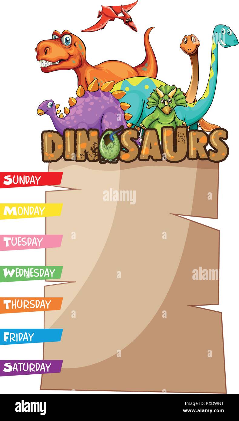 Weekly planner with dinosaurs in background illustration Stock Vector ...