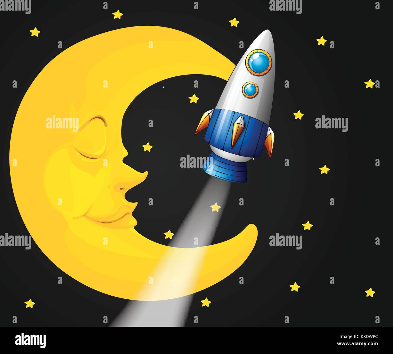 Background scene with moon and rocket illustration Stock Vector Image ...