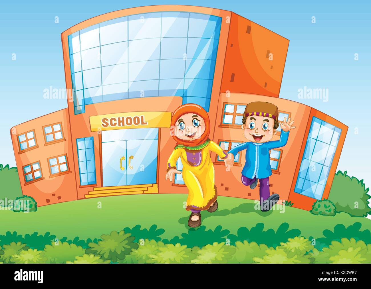 School scene with two muslim kids illustration Stock Vector Image & Art ...