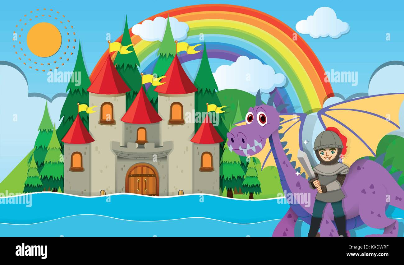 Knight and dragon at the castle illustration Stock Vector Image & Art ...