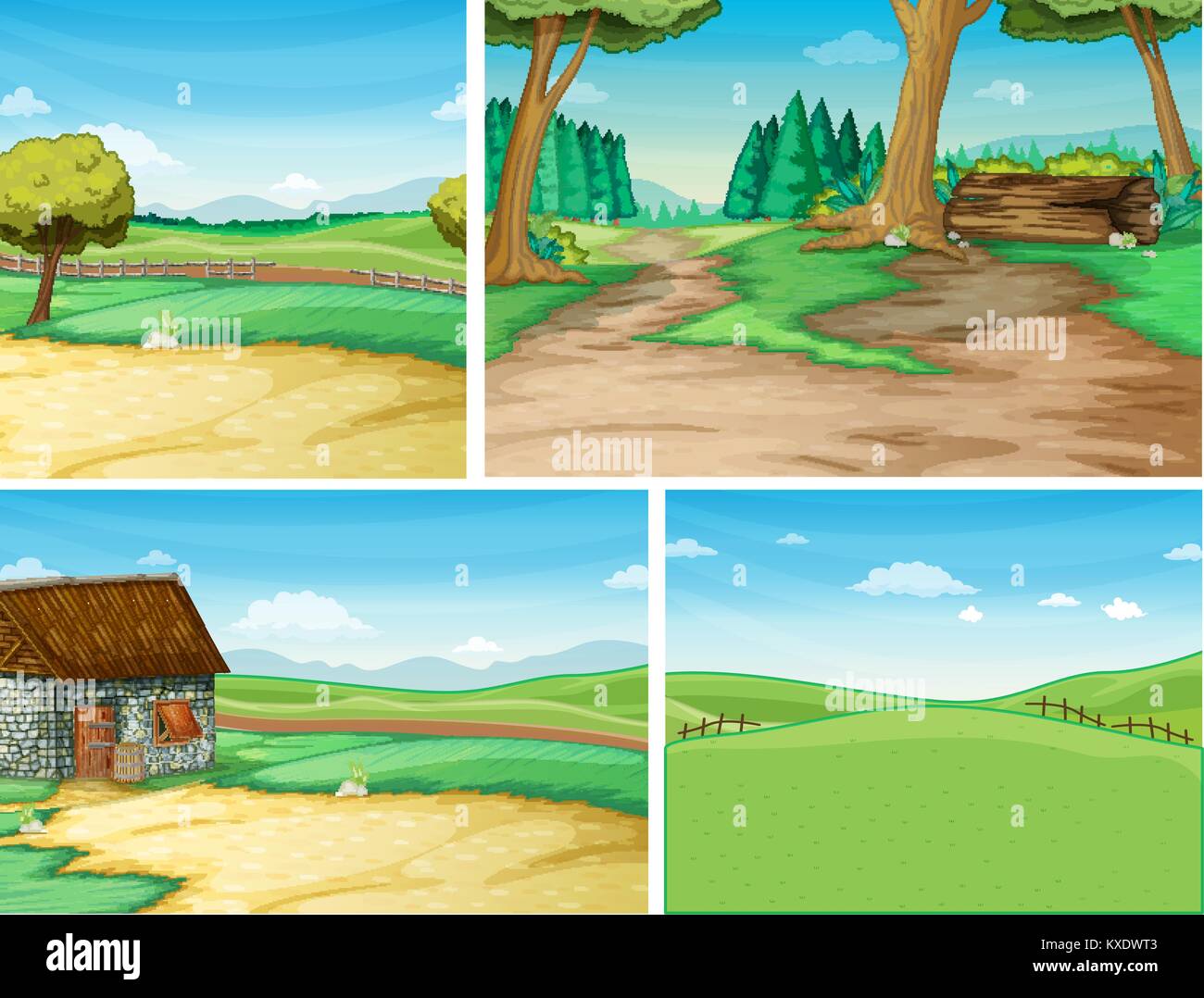 Four background scene with road to the countryside illustration Stock ...
