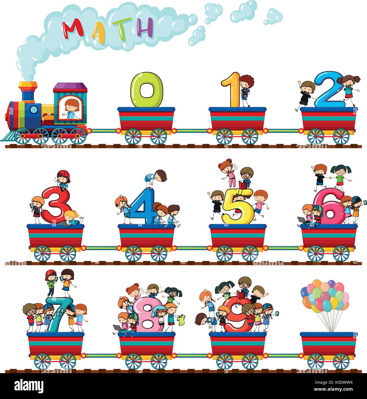 Children on the train of numbers illustration Stock Vector Image & Art ...