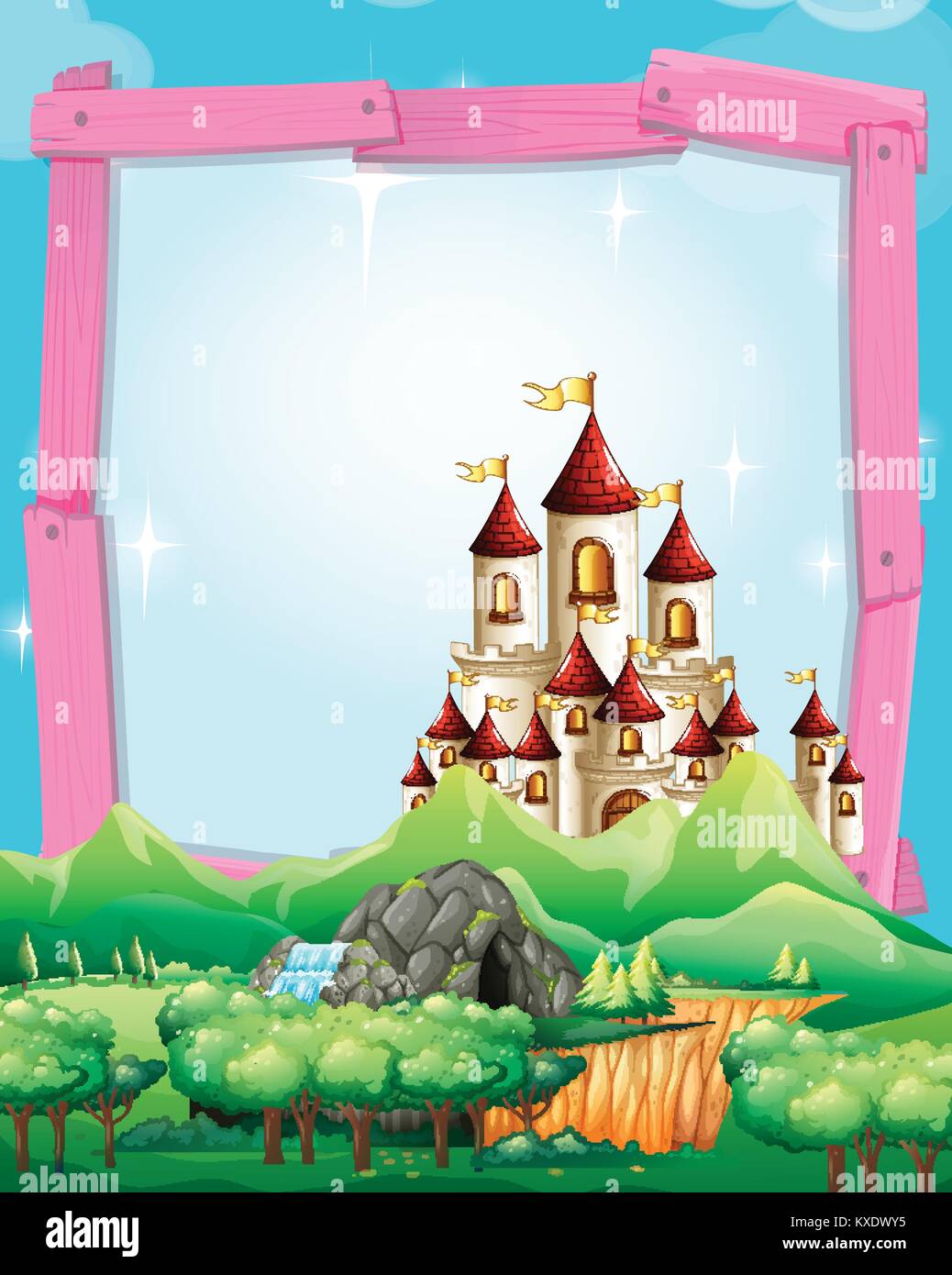 Border template with castle in the woods illustration Stock Vector ...