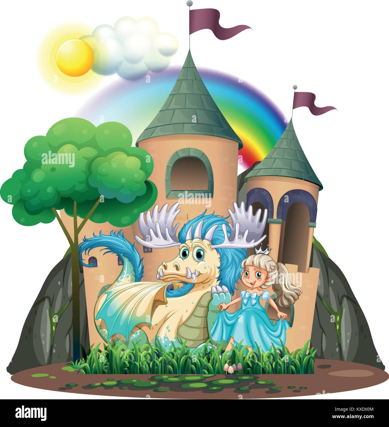 Princess and beast by the castle illustration Stock Vector Image & Art ...